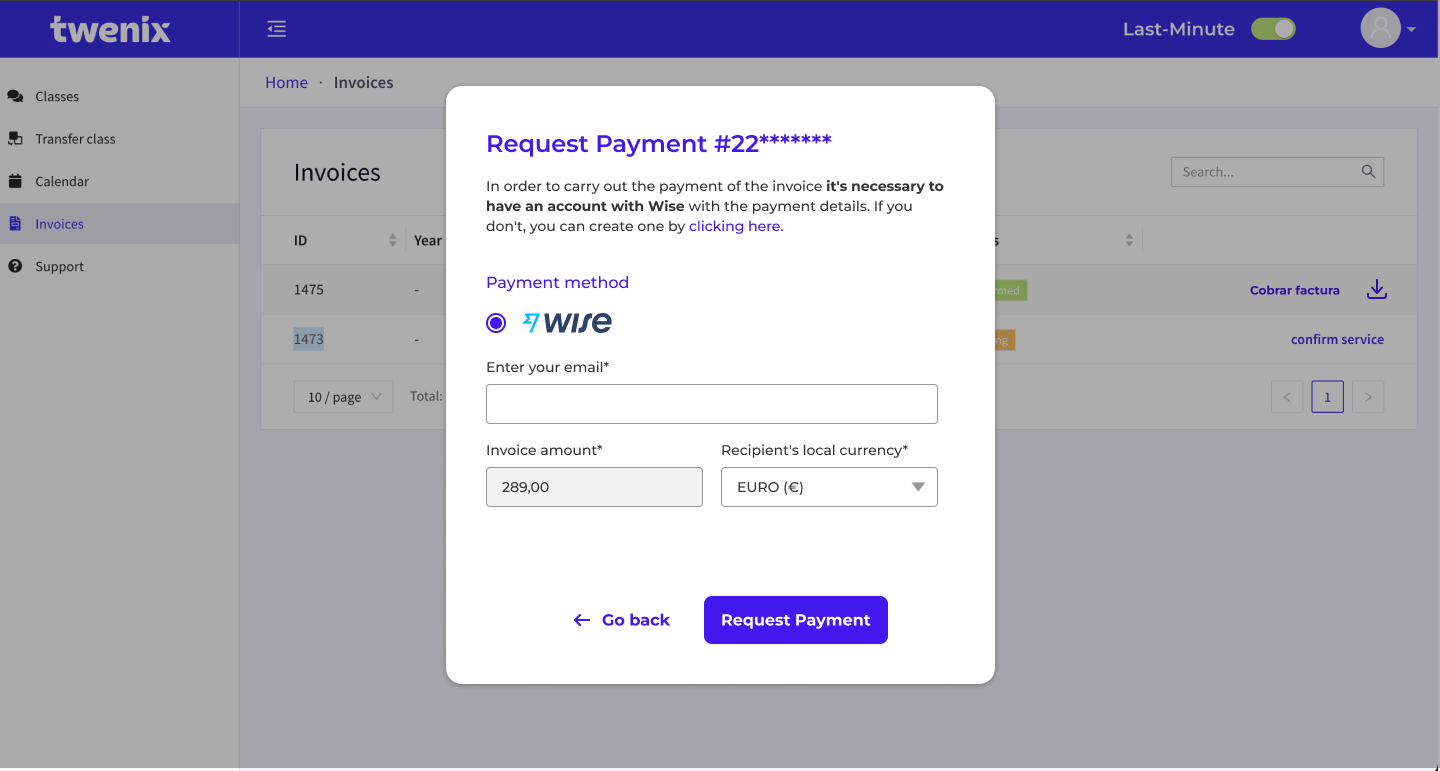 Wise payment process. – Tweacher Support